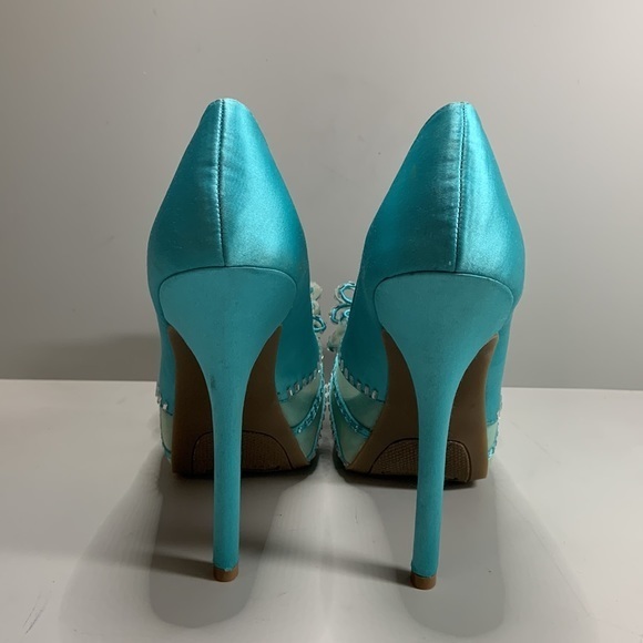 Zigi Soho | Shoes | Zigi Soho Turquoise Satin With Rhinestone Embellished Peep Toe Heels Size 7 ...